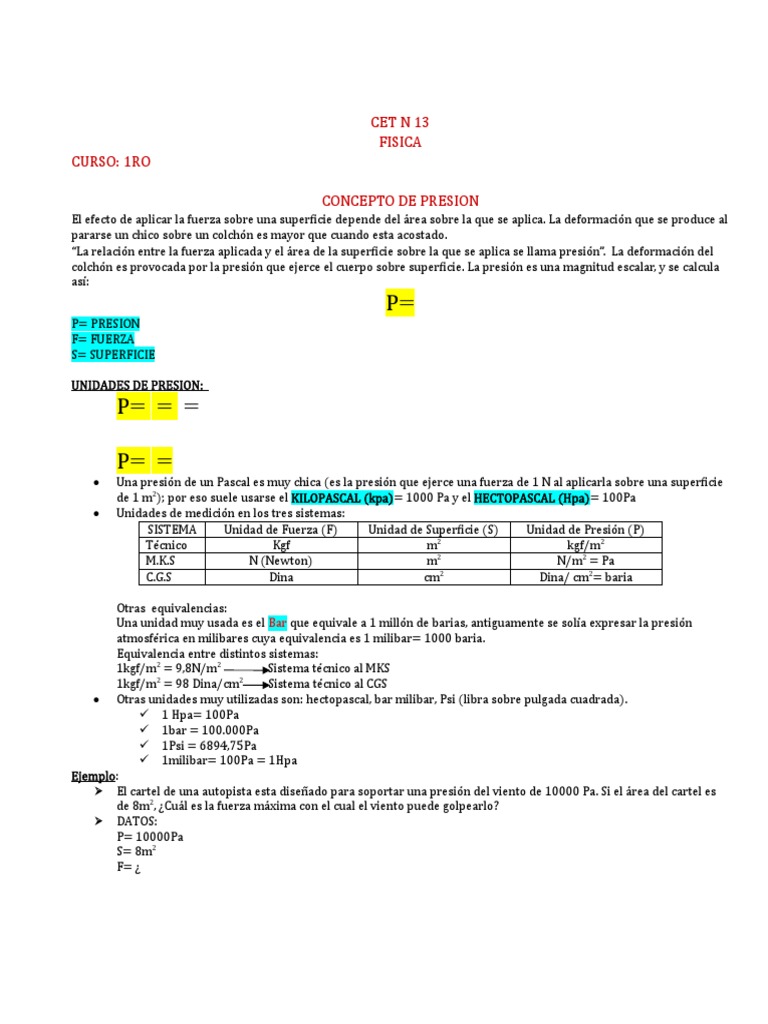 Act Fisica 2do Cet13concepto de Presion | PDF | Pascal (Unidad) | Presión