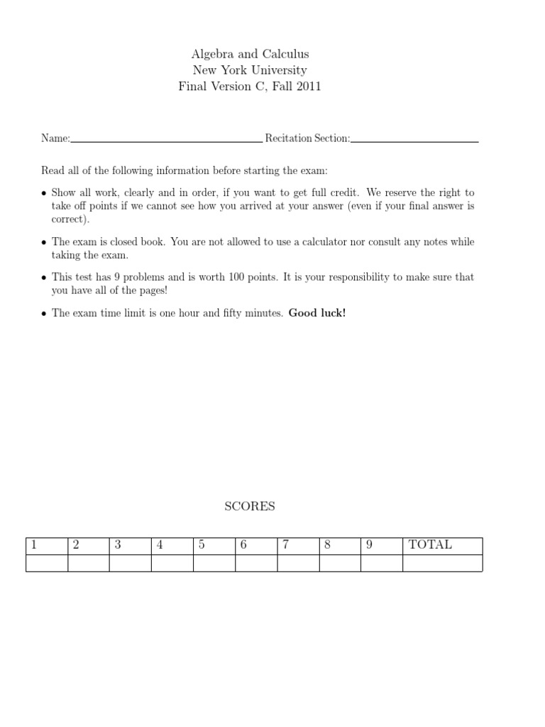 (Calculus New York University) Final Fall 11 | PDF | Function ...