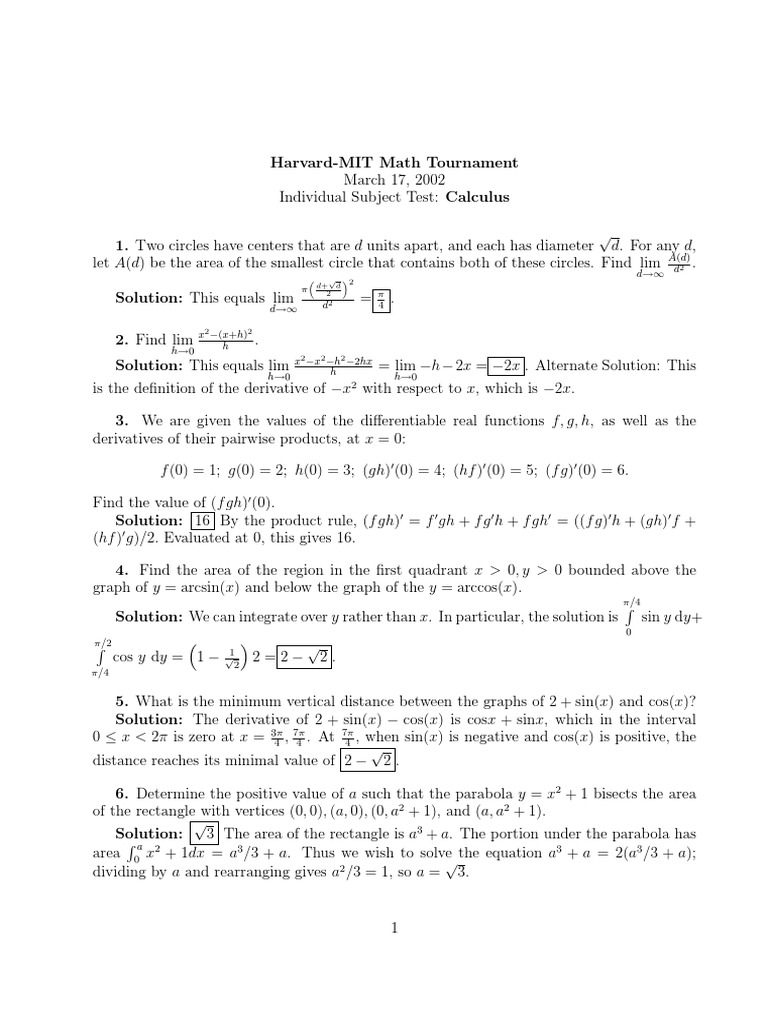 (Calculus Harvard-MIT) Math | PDF | Area | Derivative