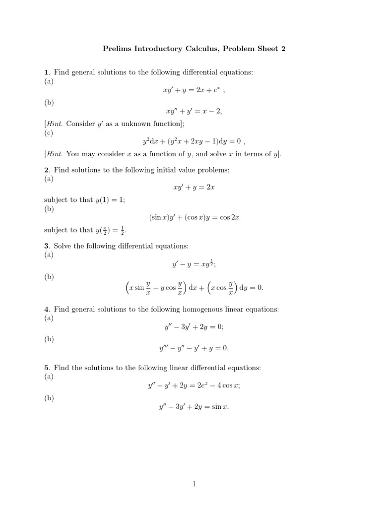 (Calculus Oxford) Problem Sheet 02 | PDF
