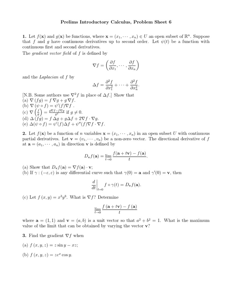 (Calculus Oxford) Problem Sheet 06 | PDF | Derivative | Contour Line