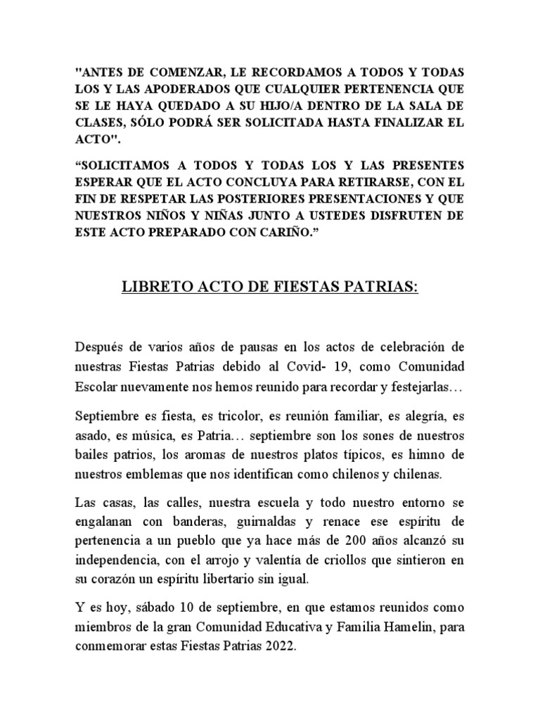 LIBRETO ACTO FIESTAS PATRIAS | PDF