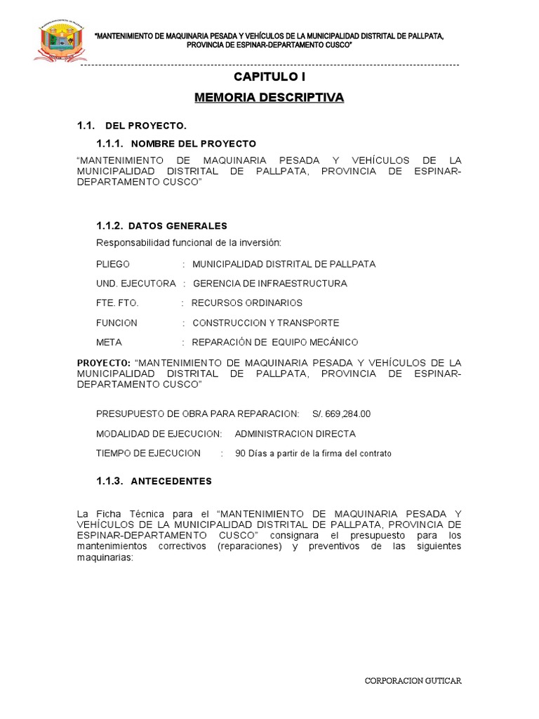 MEMORIA DESCRIPTIVA | PDF | Infraestructura | Vehículos