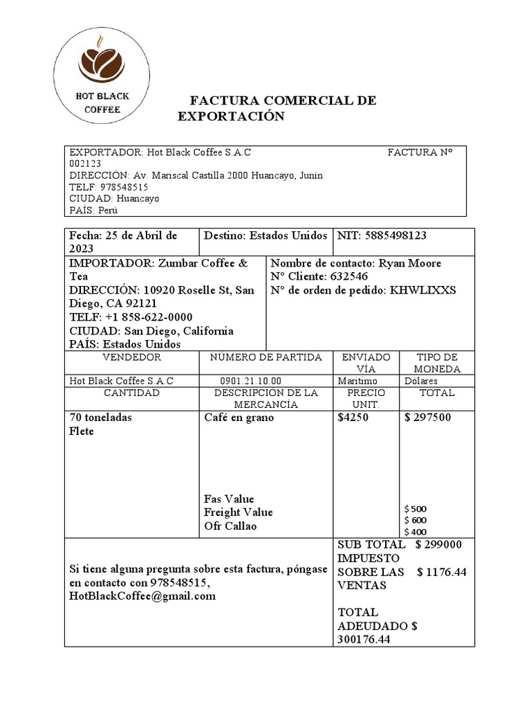 Factura Comercial de Exportación y Certificado de Origen | PDF