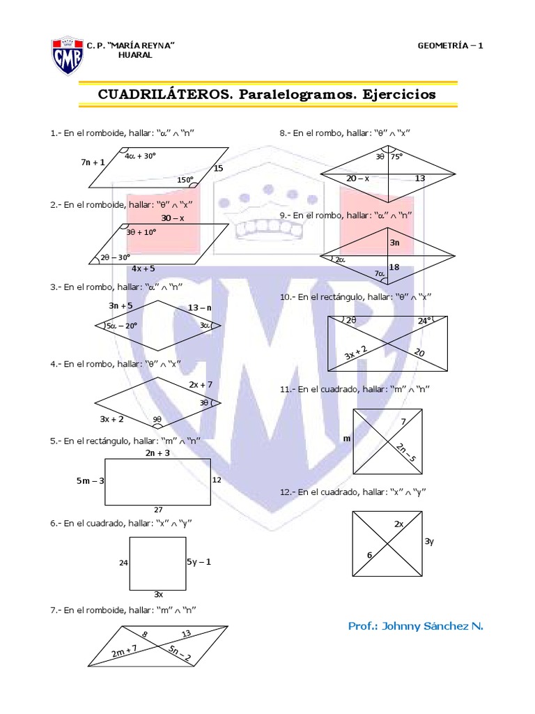Cuadriláteros. Paralelogramos. Ejercicios - 1 | PDF | Geometría ...
