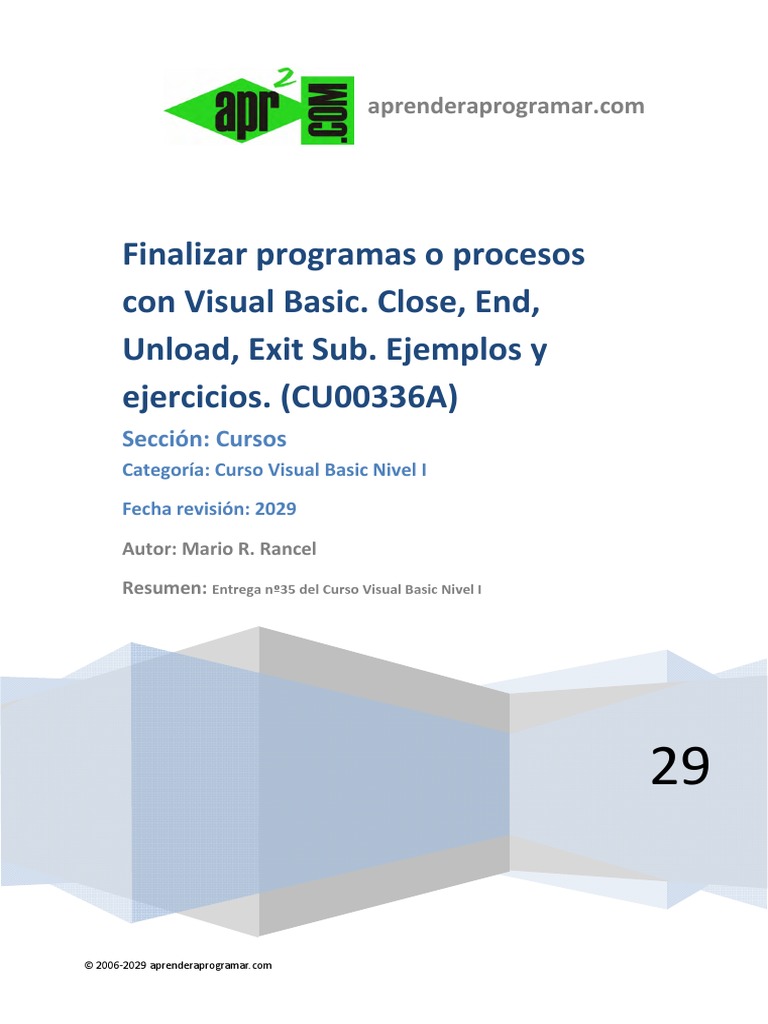 CU00336A Finalizar Programa Visual Basic End Unload Exit Sub Ejemplos | PDF | Básico | Software