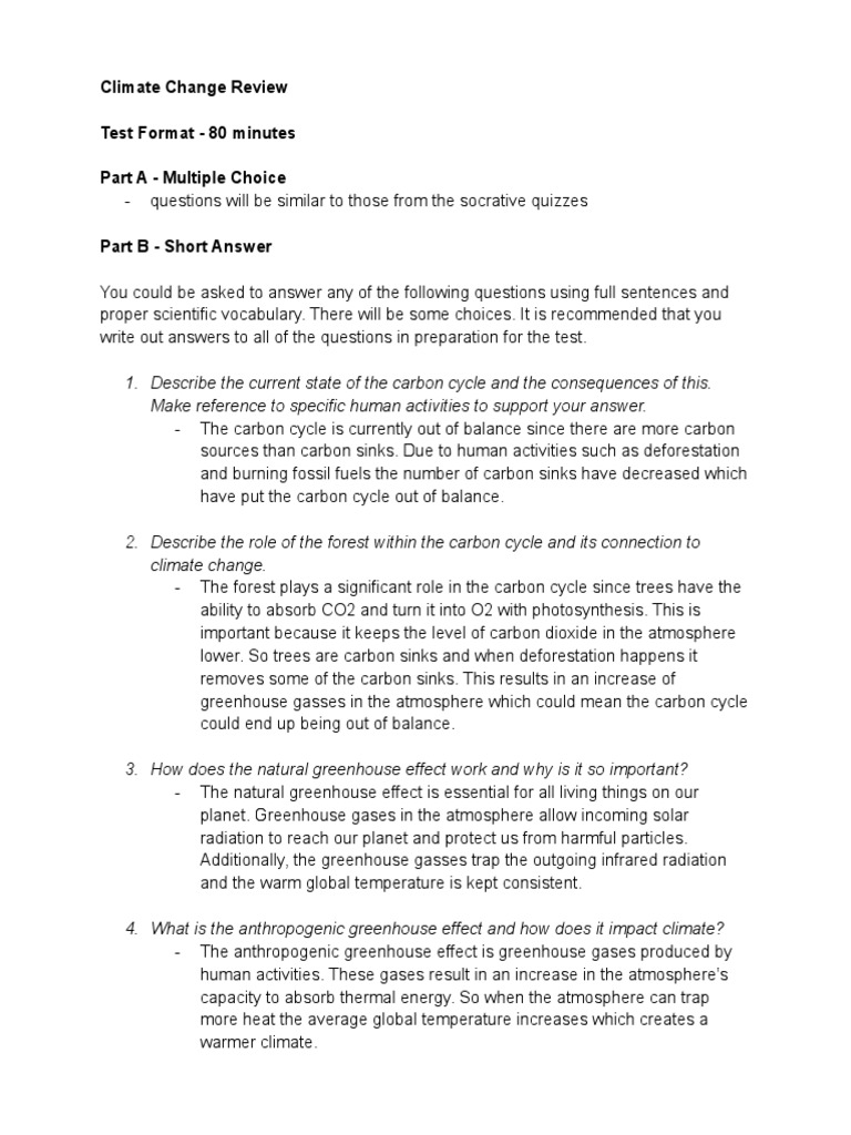 Amalie Noergaard - Climate Change Test Review | PDF | Greenhouse Effect ...