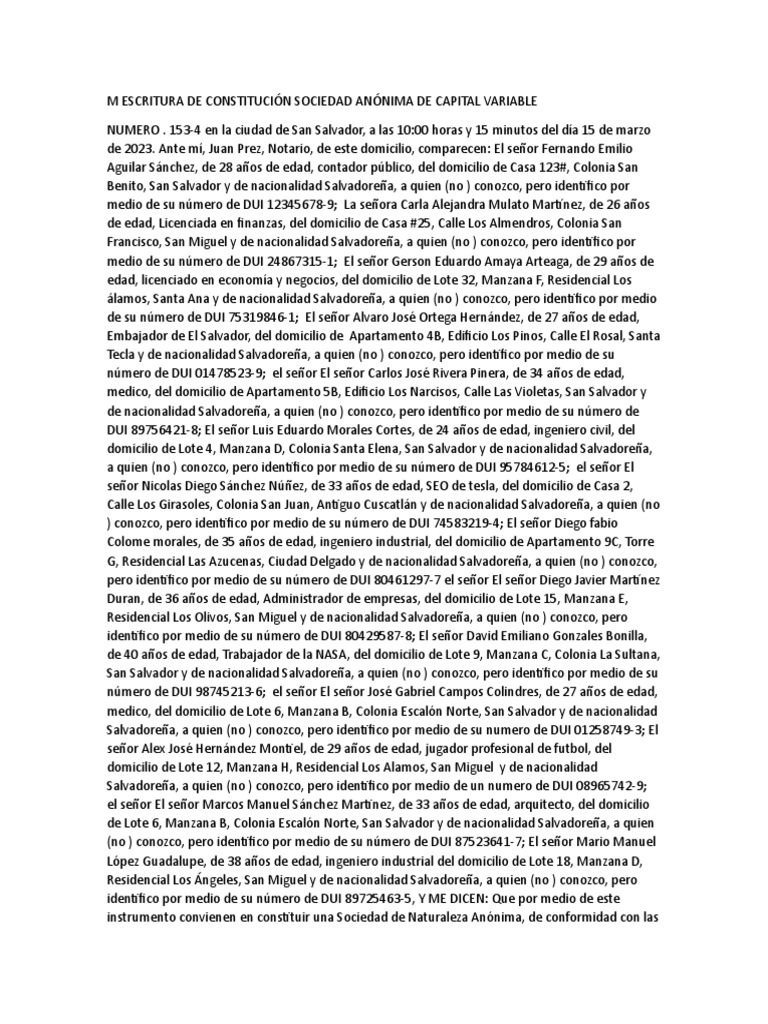 Escritura de Constitución Sociedad Anónima de Capital Variable | PDF | Junta Directiva ...