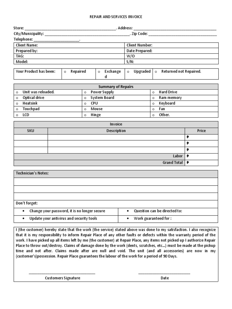 REPAIR-AND-SERVICES-INVOICE | PDF | Computer Engineering | Office Equipment