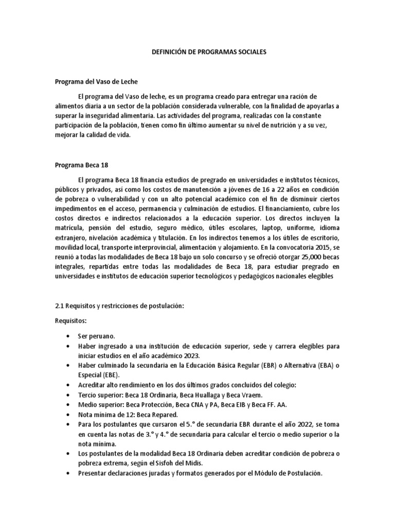 Definición de Programas Sociales | PDF | Educación más alta | Presupuesto