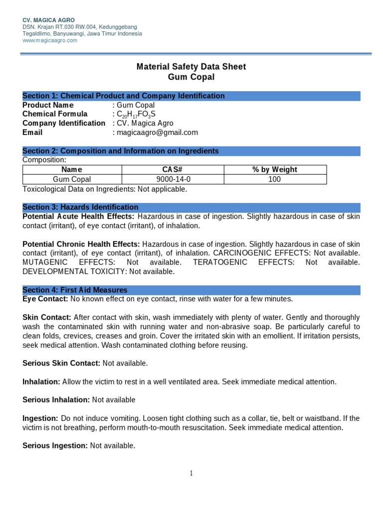 MSDS Gum Copal Magica Agro | PDF | Toxicity | Nature