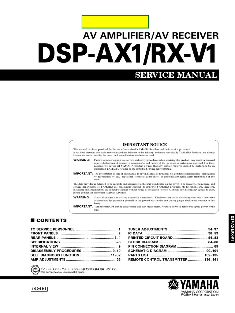 Yamaha DPS-AX1 - RX-V1 Service Manual | PDF | Digital To Analog ...