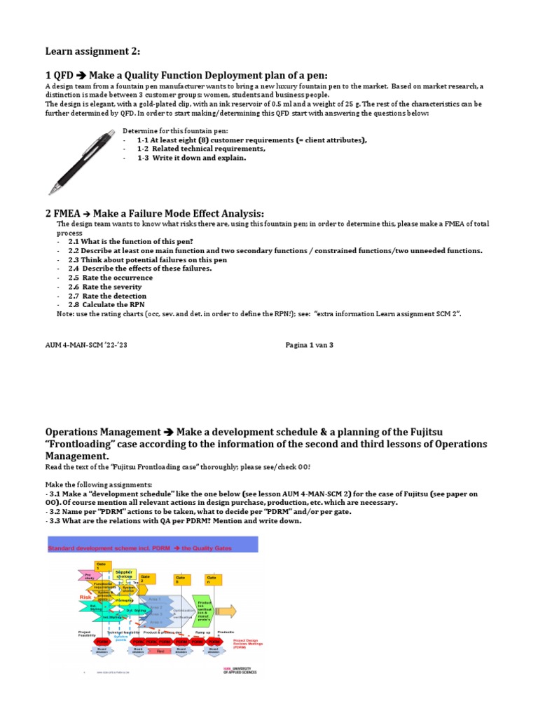 Learn Assignment SCM 2 FMEA -And- Frontloading SCM 22-23 (1) | PDF
