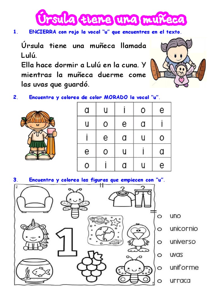 Actividades para aprender la vocal U | PDF