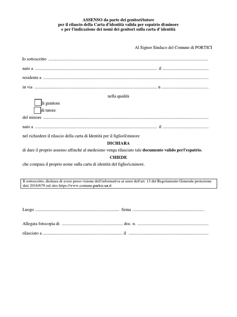 Assenso Modulo Assenso Espatrio Minori Edit | PDF