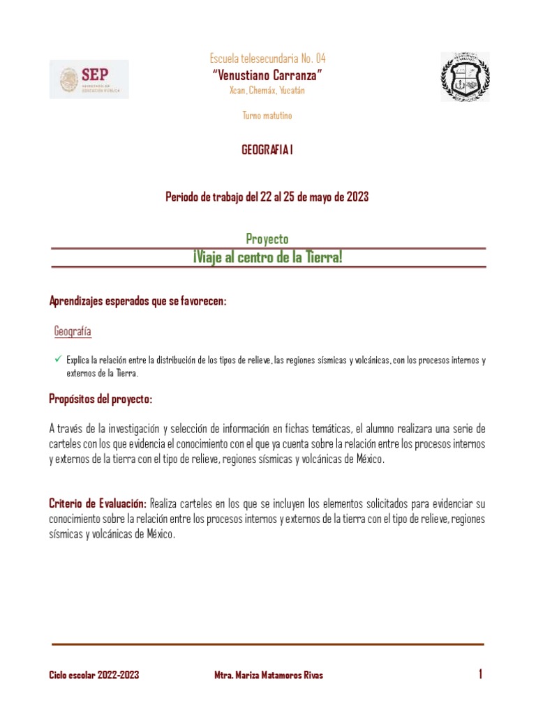 Proyecto - Geografia - 1 - Trim-II - Proyecto de Recuperación | PDF