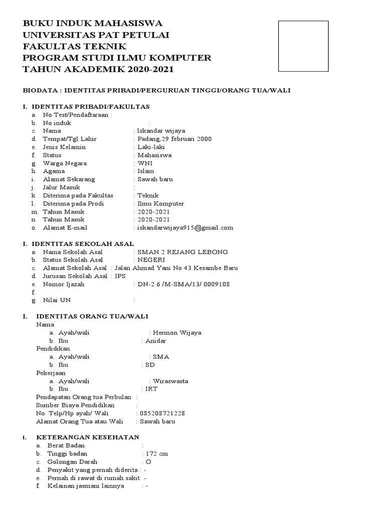 Buku Induk Mahasiswa Akt Iskandar1 | PDF
