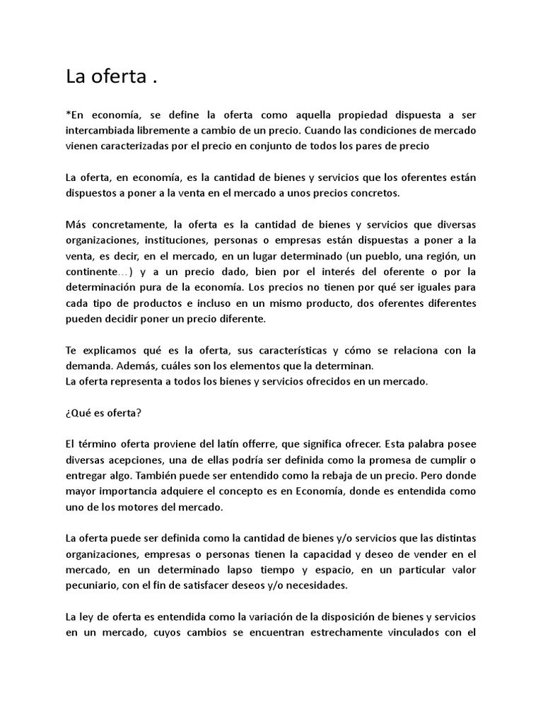 La Oferta - 1 | Descargar gratis PDF | Oferta (economía) | Mercado ...