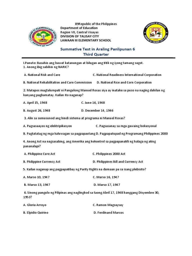 Summative Test In Ap6 3rd Quarter Pdf