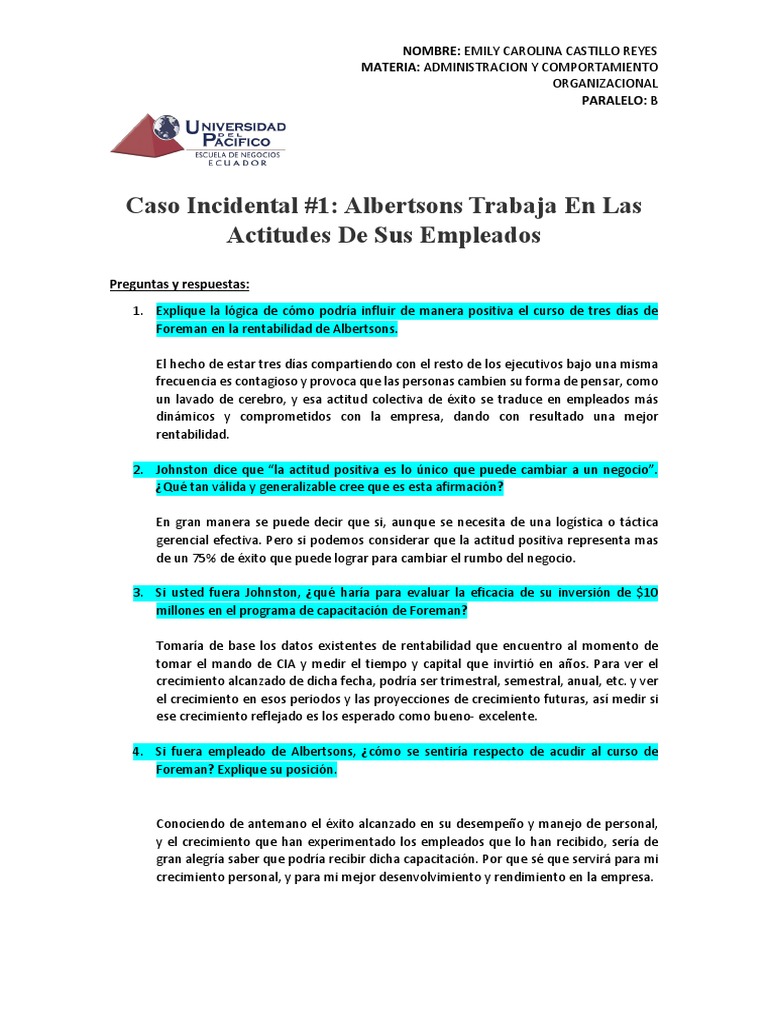 Caso Incidental ACO | PDF | Crecimiento personal y profesional | Negocios