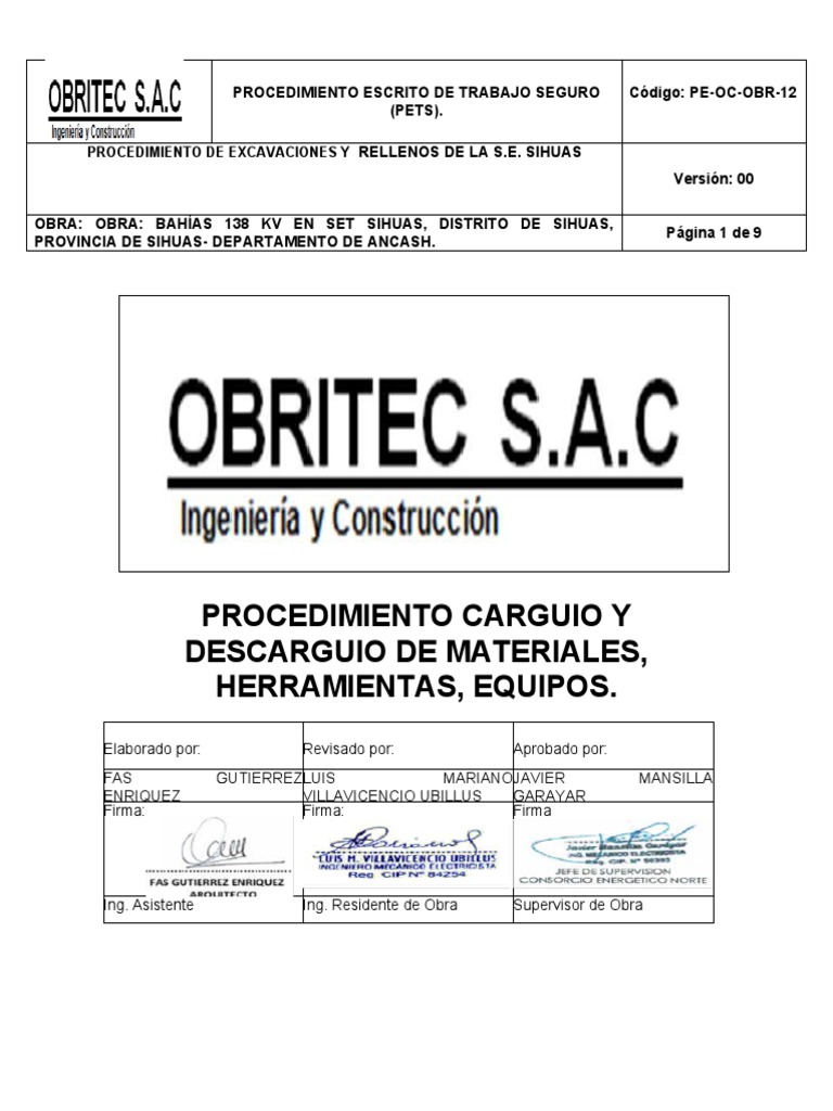 4.-Pe-Oc-Obr 12 Procedimiento Carguio y Descarguio de Materiales ...