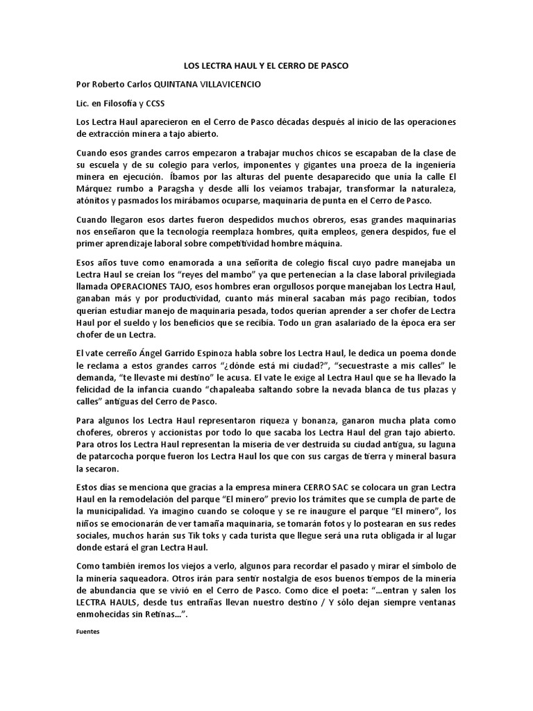 Los Lectra Haul y El Cerro de Pasco | PDF | Minería