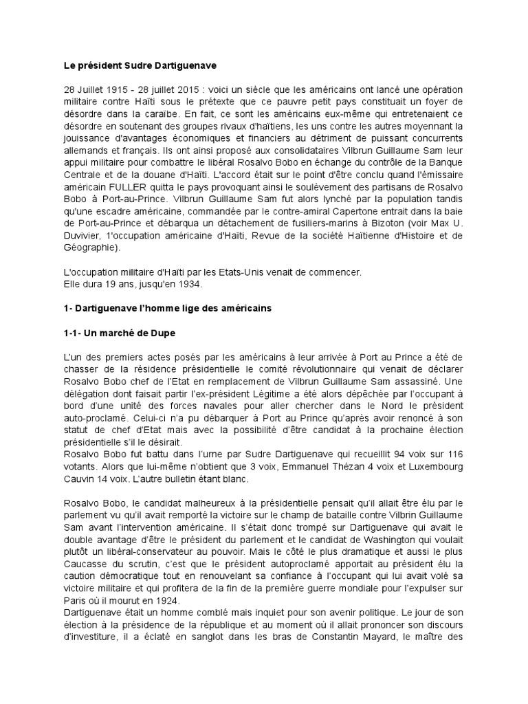 Sudre Dartiguenave : Président sous l'Occupation | PDF | Haïti ...