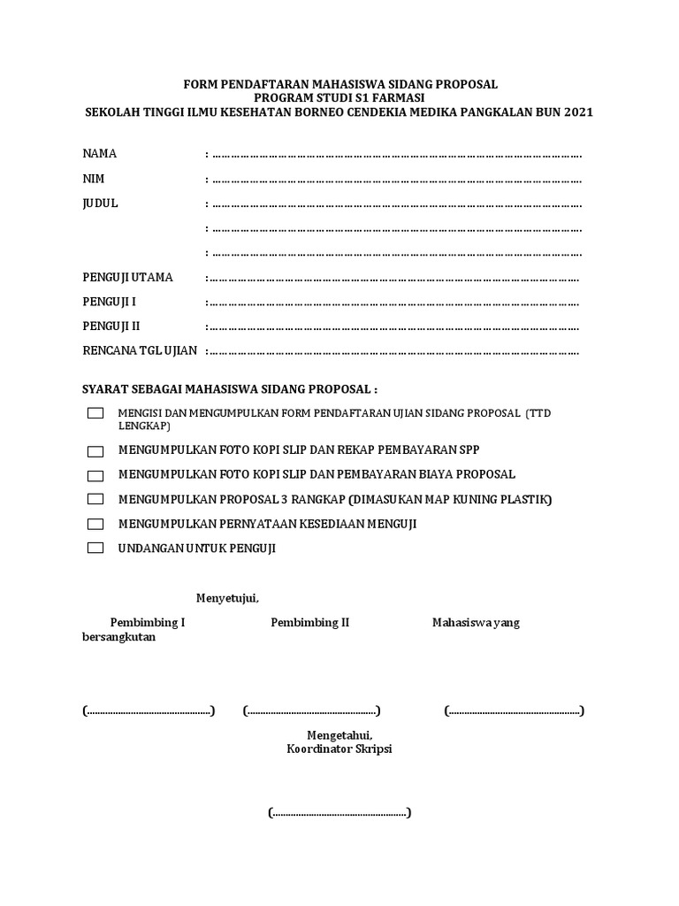 Form Pendaftaran Sempro Dan Sidang Skripsi. | PDF