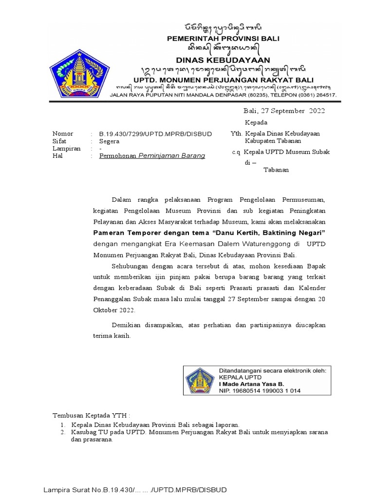 Permohonan Ke Museum Subak | PDF