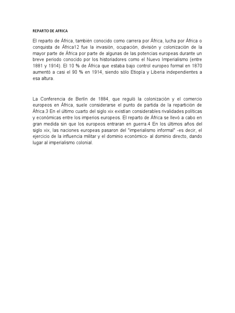 Reparto de África: Imperialismo y Colonización | PDF | Colonialismo ...