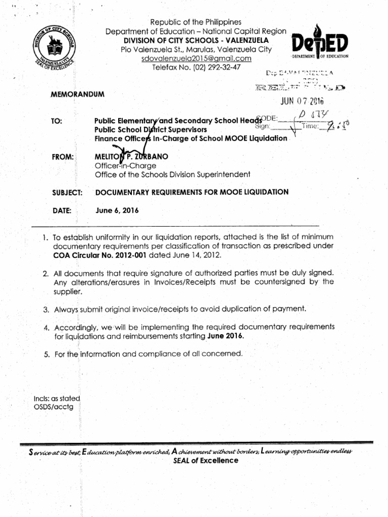 Documentary Requirements For Mooe Liquidation | PDF