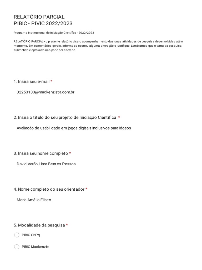 Relatório Parcial Pibic - Pivic 2022 - 2023 | PDF | Privacidade na ...