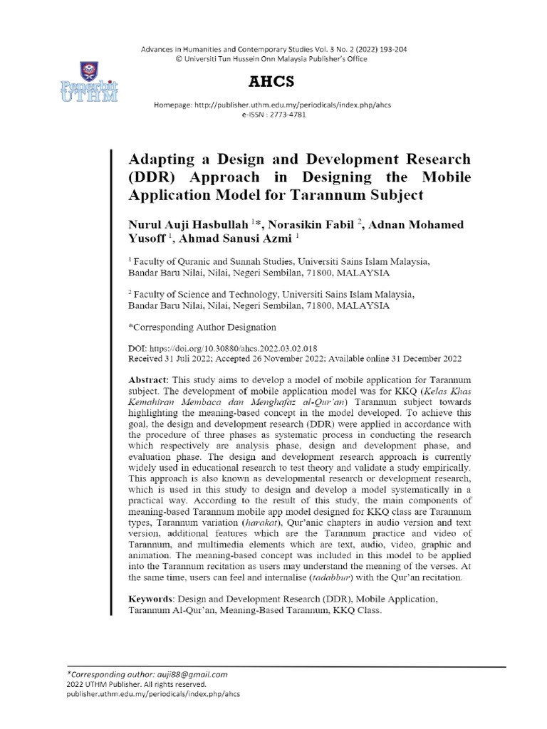 View of Adapting a Design and Development Research (DDR) Approach in Designing the Mobile ...
