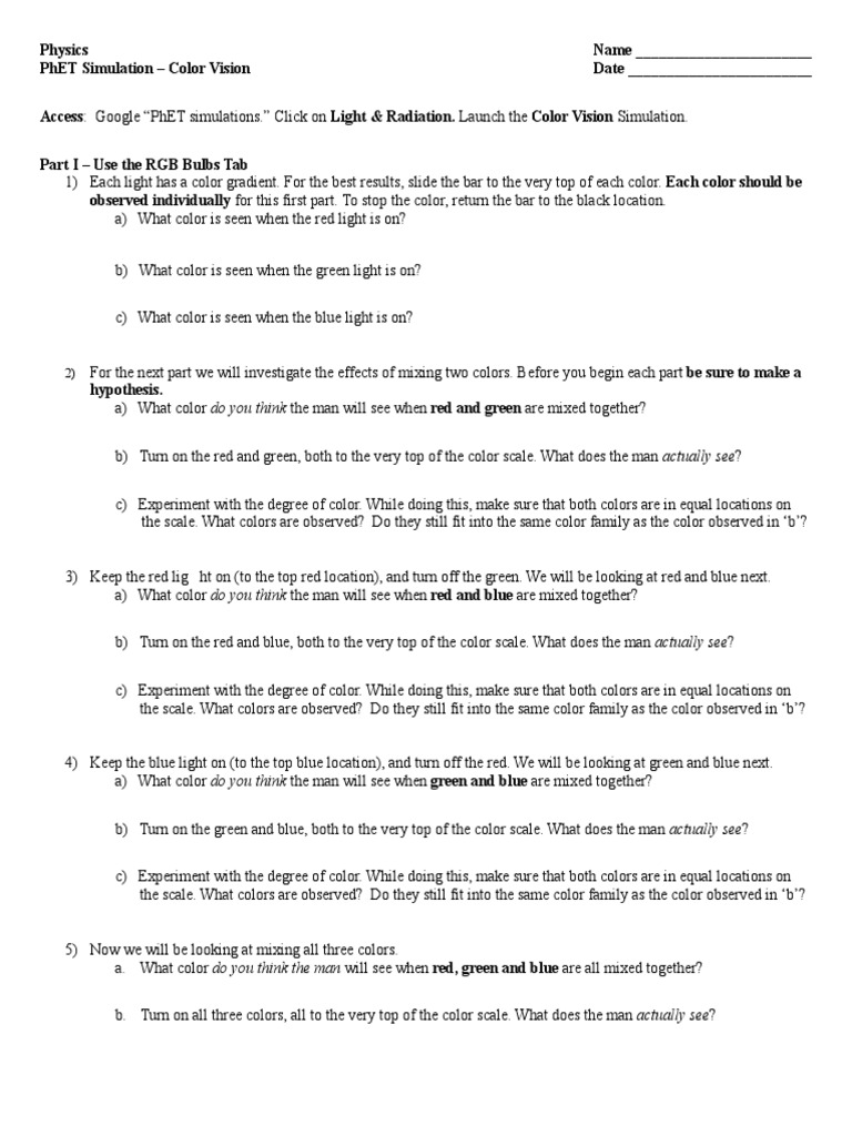 PhET Simulation - Color Vision | PDF | Color | Optical Filter