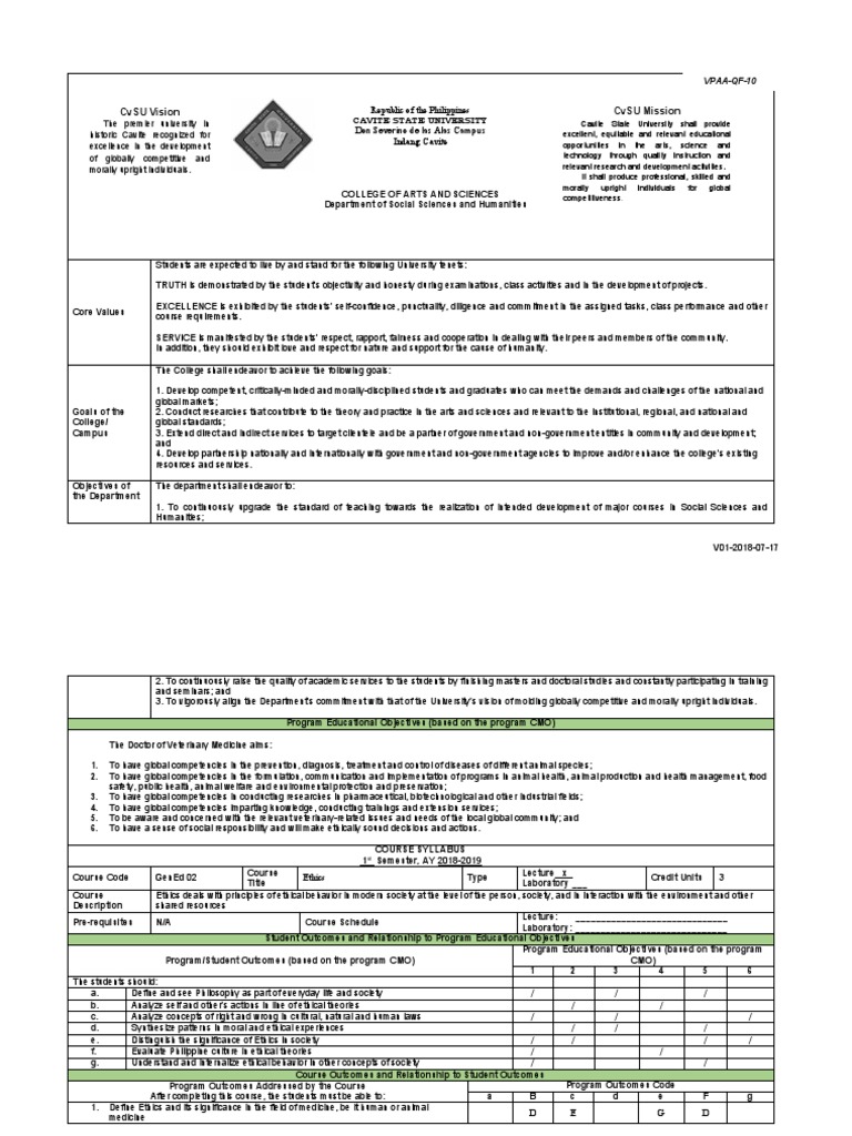 Course Syllabus (DVM) | PDF | Morality | Veterinary Medicine