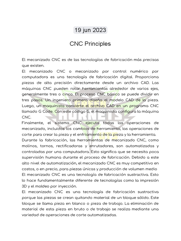 CNC Principios | PDF | Control numerico | Mecanizado