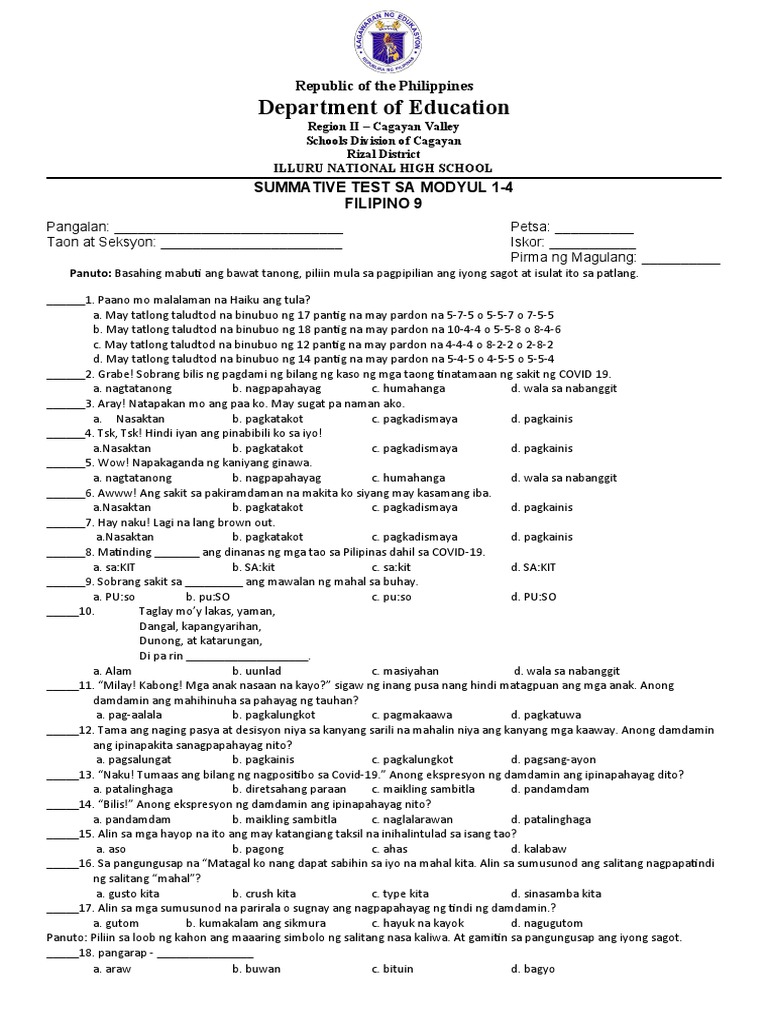 Grade 9 Summative 2021-2022. | PDF