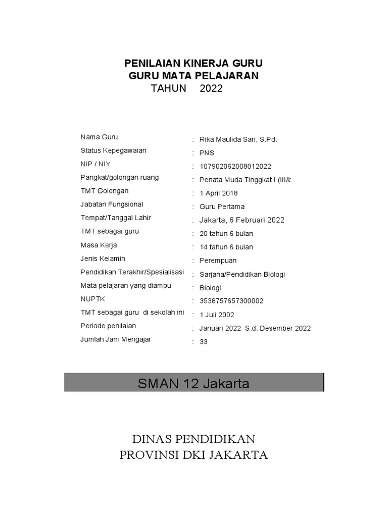 Instrumen PKG Guru Mapel - Contoh Rika | PDF