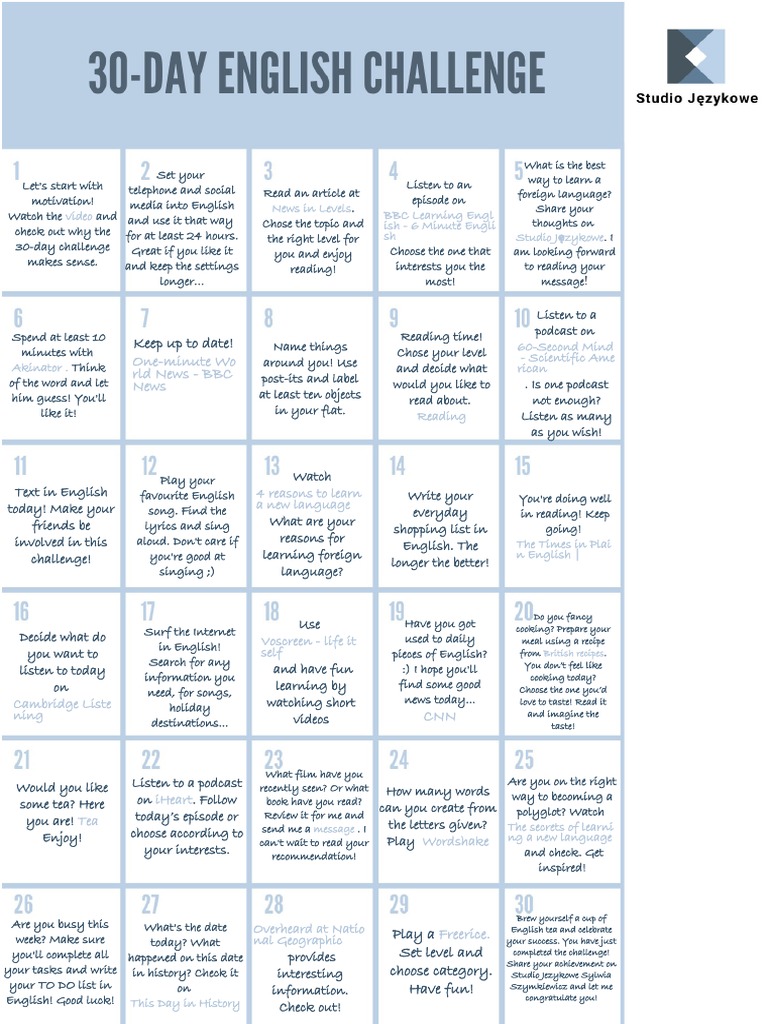 30-Day English Learning Challenge | PDF | News | Communication