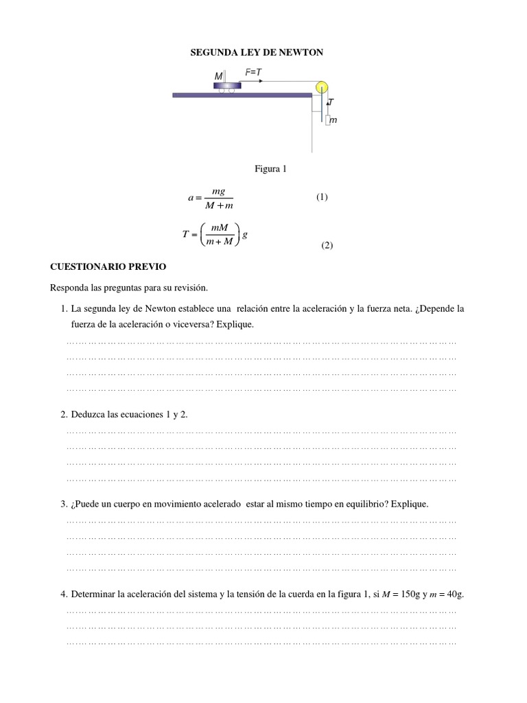 SEGUNDA LEY DE NEWTON - Cuestionario Previo | PDF