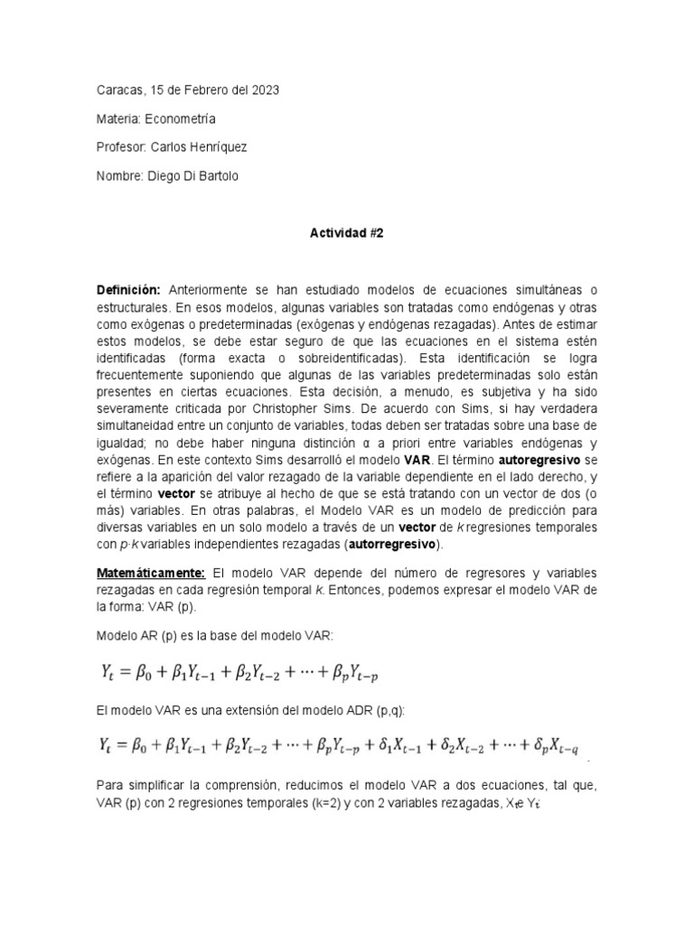Modelo VAR en Econometría: Definición y Aplicaciones | PDF | Ecuaciones
