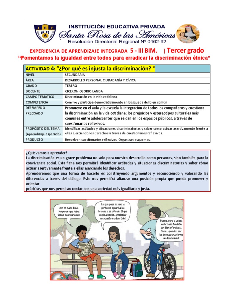 DPCC 3°A - ACTIV 4 - EdA 5 - III BIM-Enfrentamos El Racismo ...