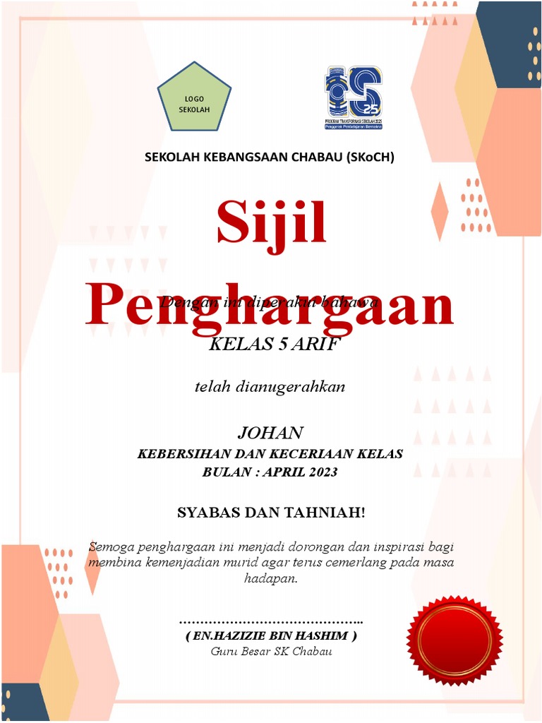 Sijil Kebersihan Dan Keceriaan | PDF