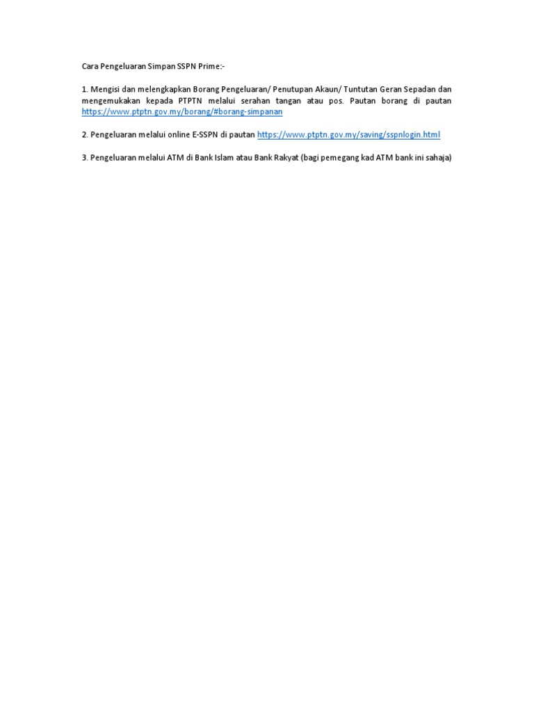 Cara Pengeluaran Simpan SSPN Prime | PDF