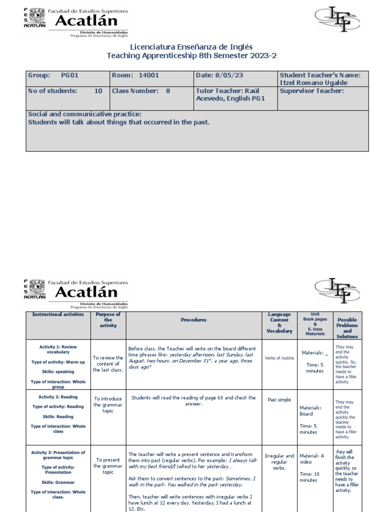 Lesson Plan Regular Irregular Verbs | PDF | Teachers | Verb