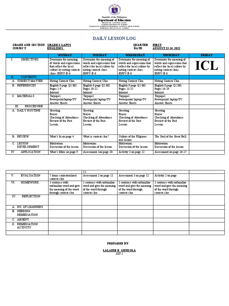 Daily Lesson Log for English 8 & 9 | PDF | Verb | English Language