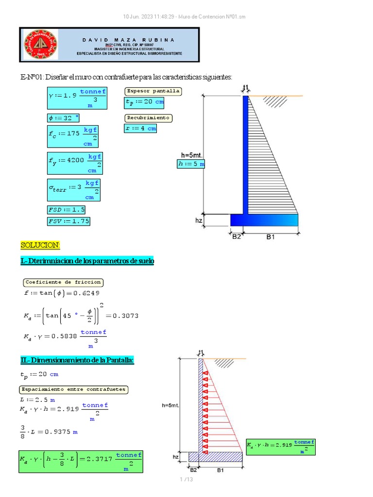 Muro de Contencion Contrafuerte | PDF