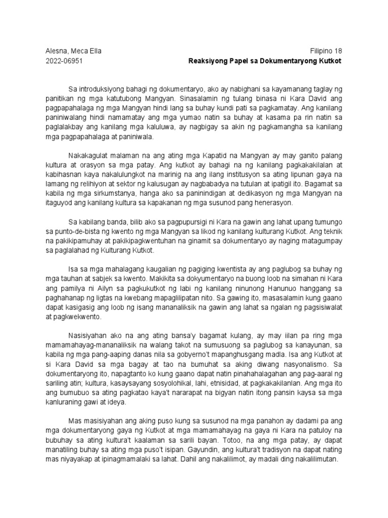 Kutkot Dokyumentaryo Ni Kara David | PDF