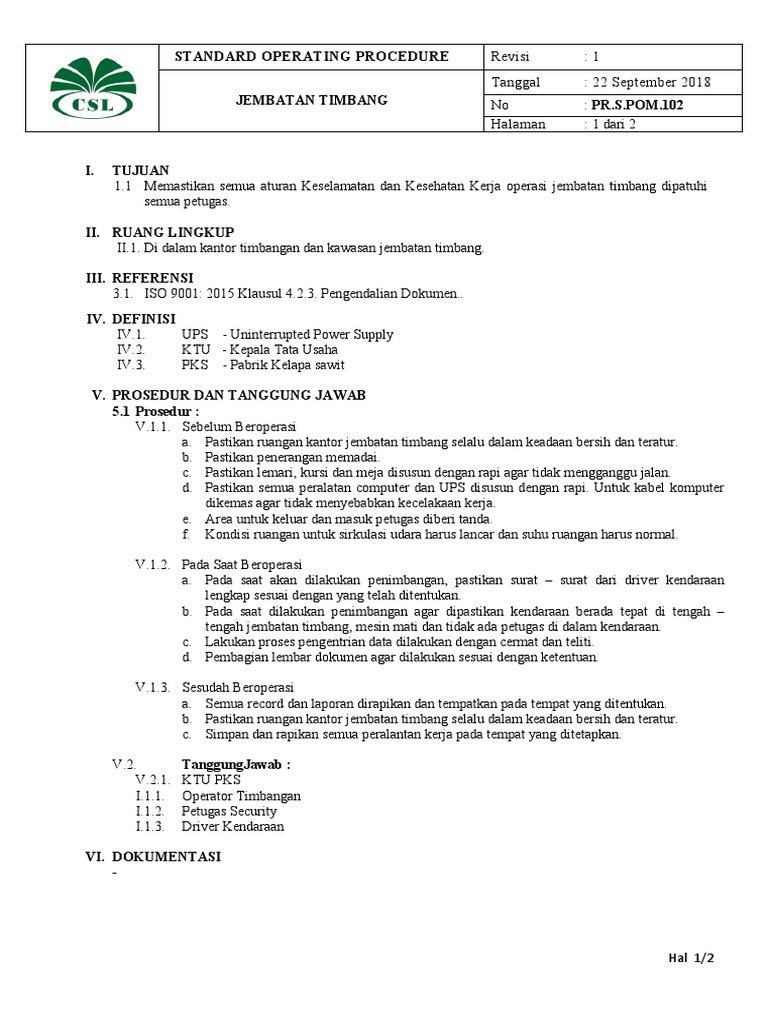 002 - Sop Jembatan Timbang | PDF