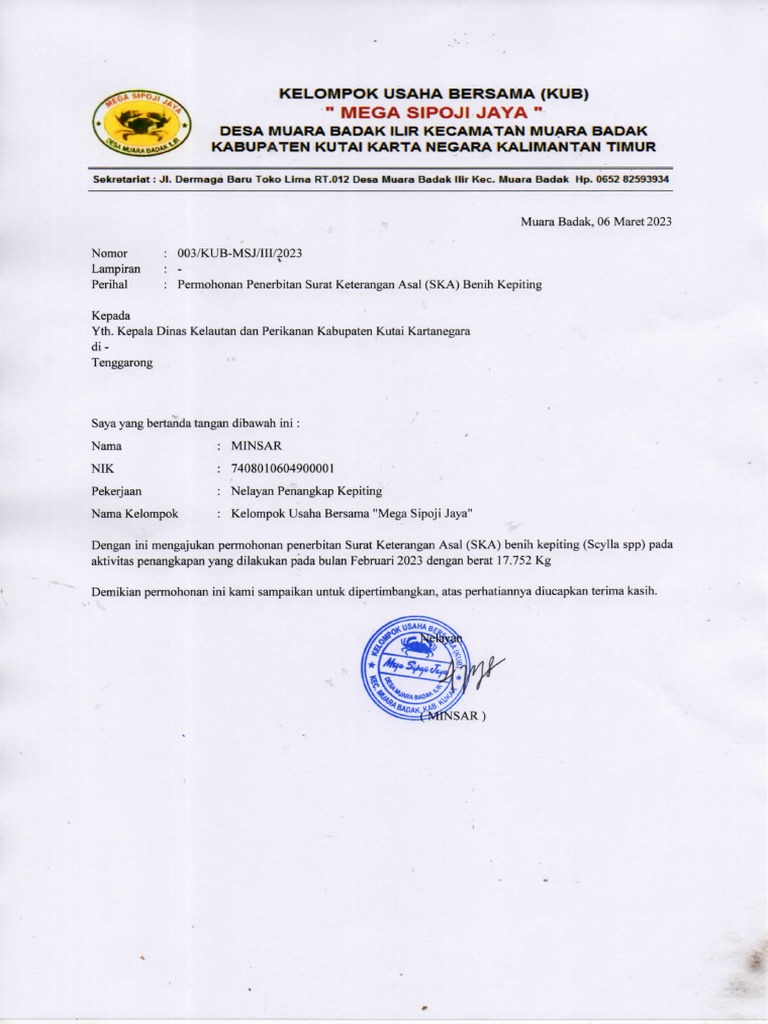 Surat Permohonan Penerbitan SKA | PDF